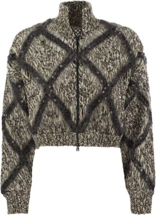 Brunello Cucinelli Femme, Pulls, Gris, Taille: 38 FR Cardigan Tricot&eacute; en M&eacute;lange de Laine