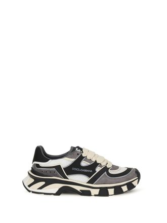 Dolce & Gabbana Mens Sneakers With Mesh Details White-Black Polyester Trainers White/black