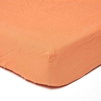 Homescapes Homescapes - Leinen Spannbettlaken extra hoch Burnt Orange, 183 x 203 cm