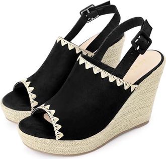 Allegra K Espadrille &agrave; bout ouvert et talon compens&eacute; &agrave; bride arri&egrave;re pour femme, Noir, 39.5 EU