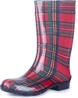Ladeheid Bottes de Pluie Femme en Caoutchouc PVC avec Semelle Extérieure Antidérapante 100% Imperméable Chaussures pour Femmes résistantes à leau LA-967 (Rouge