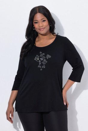 Ulla Popken T-Shirt Shirt Ziersteine A-Linie Rundhals 3/4-Arm