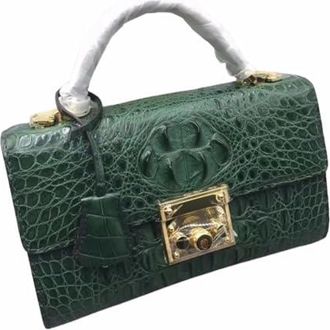 Generic Sac cabas pour femme en cuir dalligator v&eacute;ritable, petit sac &agrave; main blanc en cuir fa&ccedil;on crocodile avec fermeture &agrave; cadenas, sac bandouli&egrave;re pour femme