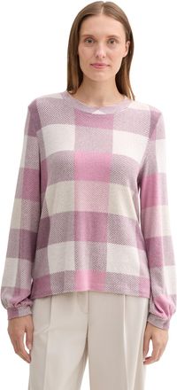 Tom Tailor Damen Basic Longsleeve mit Karomuster,36149 - Cosy Berry Print Check, XXXL