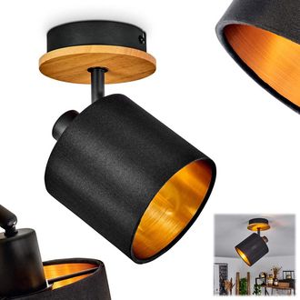 HOFSTEIN Deckenleuchte Alsen, moderne Deckenlampe aus Holz/Metall/Stoff in Natur/Schwarz/Gold, Leuchte im skandinavischen Design mit verstellbarem Schirm, 1-fl