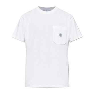 Stone Island Homme, Tops, Blanc, Taille: 2XL T-Shirt avec Poche