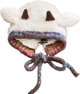 Generic Chapeau dagneau dhiver en peluche - Design &agrave; bord d&eacute;grad&eacute; doux convertible style crochet cache-oreilles &eacute;pais doubl&eacute; accessoire tricot&eacute; accessoire cou