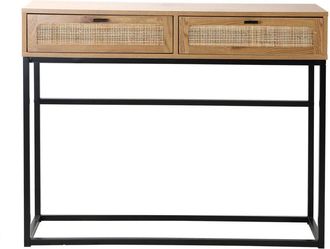 Calicosy Konsole mit 2 Schubladen - nat&uuml;rliches Rattangeflecht - Holzoptik Eiche blond - Spanplatten - Struktur aus schwarzem Metall - Eingang, Flur, Wohnzimme