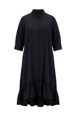 Ulla Popken Maxikleid Maxikleid Ginkgo-Stickerei Hemdkragen 3/4-Arm