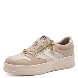 Tamaris Comfort baskets femme plates &agrave; lacets avec fermeture &eacute;clair, Beige Comb, 39 EU