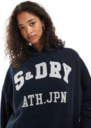 Superdry Athletic Essentials - Sweat à capuche décontracté avec appliqué - Bleu marine éclipse