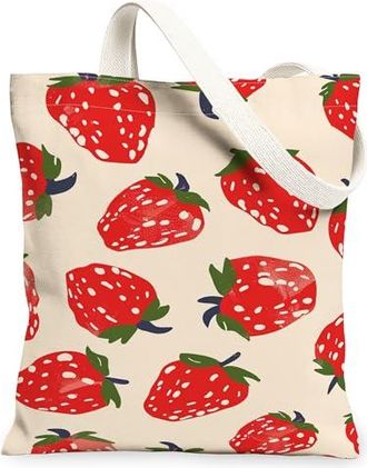 Generic Sacs fourre-tout en toile &agrave; motif floral de fraise, sacs d&eacute;picerie r&eacute;utilisables, sacs d&eacute;picerie r&eacute;utilisables, l&eacute;gers et lavables, bandouli&egrave;re C, bei