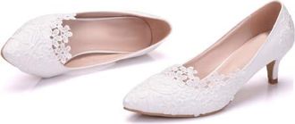 Beaupretty Escarpins Mariage en Dentelle Blanche &agrave; Talons Hauts 5 CM Pointus et &Eacute;l&eacute;gants Chaussures d&Eacute;t&eacute; pour Femmes pour C&eacute;r&eacute;monie Photo de Mariage et Soir&eacute;e Ta