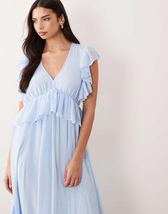 Vero Moda Chiffon-Maxikleid in Blassblau mit R&uuml;schendetail