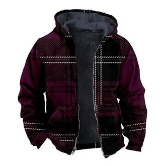 Generic Pull De Noel Homme Pull Noel Homme Sweat À Capuche De Noël Fête Plaid Printé Polaire Veste Festif Décontracté Chaud Manches Longues Zippé Double Poche