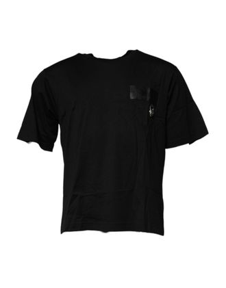 Dolce & Gabbana Mens Black Logo Patch Cotton Crew Neck T-Shirt