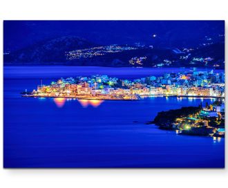Paul Sinus Art Leinwandbilder | Bilder Leinwand 120x80cm Agios Nikolaos bei Nacht - Kreta, Griechenland