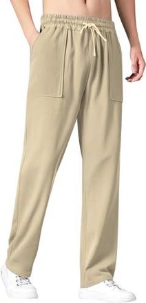 Generic Pantalon d&eacute;t&eacute; en coton et lin pour homme - Pantalon dentra&icirc;nement d&eacute;contract&eacute; - Pantalon fin et droit - Respirant, kaki, 3XL