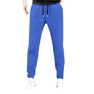 Generic Pantalon respirant &agrave; coupe droite pour homme pour le travail et les v&ecirc;tements d&eacute;contract&eacute;s, taille &eacute;lastique, l&eacute;ger et confortable, bleu, 4XL