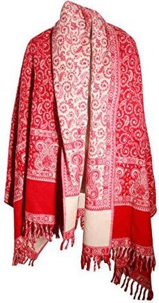 Tibet Foulard de luxe fait main en laine de yak unisexe rouge beige double face