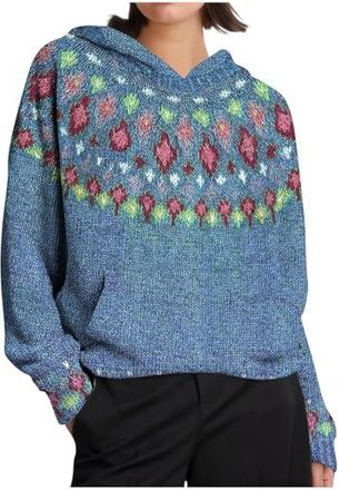 Generic Welt Shop V&ecirc;tements Tricot&eacute;s Chaud &Eacute;l&eacute;gant Imprim&eacute; Sweatshirts Mode avec &Eacute;paules Coud&eacute;es Pull avec Pull Color&eacute; Femme, bleu, XXL