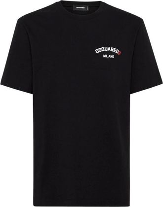Dsquared2 Homme, Tops, Noir, Taille: L T-shirt en coton &agrave; manches courtes et col rond