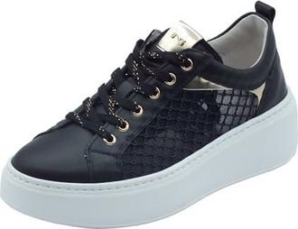 Nero Giardini NeroGiardini E615292D Gant Noir Sneakers pour femme en cuir et tissu avec compensation, Noir, 38 EU