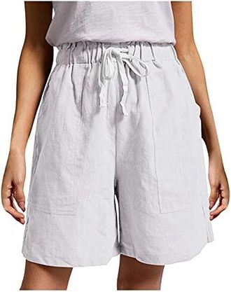 Generic Bermuda dété pour femme - Longueur genou - Short dété ample - Longueur genou - Avec cordon de serrage - Bermuda extensible - Taille haute - Short dété