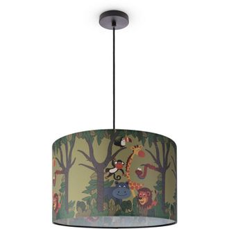 Paco Home Paco Home - Suspension Chambre Enfant Plafonnier Abat-Jour Tissu Rond Jungle Lampe &agrave; suspension - Noir, Design 4 (&Oslash;45,5 cm)