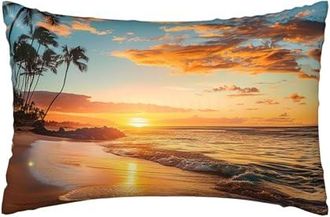 Generic Taie doreiller en satin avec fermeture &eacute;clair - Motif coucher de soleil hawa&iuml;en - Plage hawa&iuml;enne - Pour cheveux et peau - 50 x 75 cm