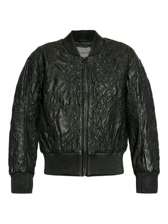 Munthe veste bomber en cuir à broderies - Noir