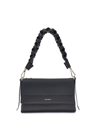 Coccinelle Womens Shoulder Bag Boheme Black-Cognac Calf Leather (bos Taurus) Black/cognac