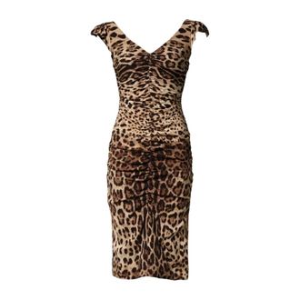 Dolce & Gabbana &Auml;rmelloses Etuikleid mit Leopardenmuster in Midi-L&auml;nge - - Dresses - Damen - Braun - XS