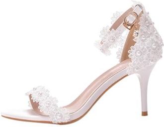 Valiclud Sandales à Talons Fins Blancs Dentelle pour Femmes Chaussures de Mariage Élégantes Légères et Confortables pour Soirées et Événements Formels