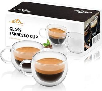 Eta Doppelwandige Espresso Gläser mit Henkel I 80ml I 2 Stück I Kaffeegläser I Borosilikatglas I Geringes Gewicht I Spülmaschinenfest
