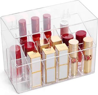 HUI JIN 18 Fächer, transparenter Make-up-Organizer, Nagellack-Halter mit Deckel, Make-up-Organizer und Aufbewahrung für Lippenstift, Pinsel und mehr
