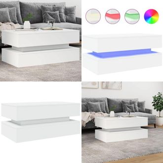 vidaXL Vidaxl - Couchtisch mit LED-Leuchten Wei&szlig; 90x50x40 cm - Couchtisch - Wohnzimmerstil - Holzwerkstoff M&ouml;bel - led Beleuchtung - Wei&szlig;er Couchtisch
