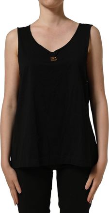 Dolce & Gabbana Womens Black Gold Dg Logo Cotton Sleeveless Tank Top