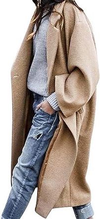 Generic Manteau surdimensionn&eacute; en laine m&eacute;lang&eacute;e pour femme, veste longue ample pour lhiver, v&ecirc;tements dext&eacute;rieur d&eacute;contract&eacute;s de couleur unie ouverte sur le 