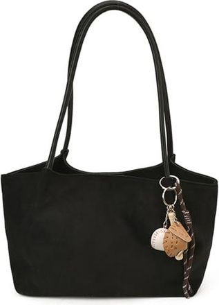 Generic Sac fourre-tout en cuir synth&eacute;tique tendance avec pendentif sous les bras pour femme, travail, shopping, voyage, Noir, 16.54x9.06x4.72inch