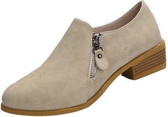 Generic Bottes tendance &agrave; talon &eacute;pais pour femme - Respirantes - T&ecirc;te ronde - Talon &eacute;pais - Chaussures plates &agrave; carreaux, kaki, 38.5 EU