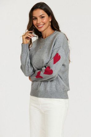 FS Collection Strickpullover Damen Strickpullover in Grau mit Herzmuster an den &Auml;rmeln (Einheitsgr&ouml;&szlig;e: UK 8-14 / EU 36-44) 56 % Viskose, 26 % Polyester und 18 % Wol