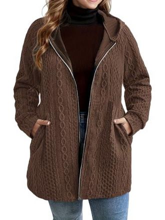 Generic Sweat &agrave; capuche surdimensionn&eacute; en tricot torsad&eacute; avec fermeture &eacute;clair pour femme, couleur unie, cardigan ample pour lautomne vintage d&eacute;contract&eacute; avec