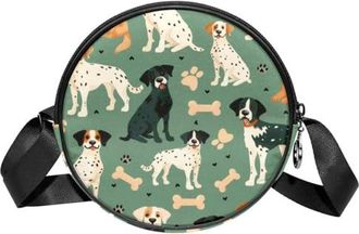 Generic Petit sac &agrave; bandouli&egrave;re circulaire pour femme, motif pattes de chiens, sac &agrave; bandouli&egrave;re avec fermeture &eacute;clair, bretelles r&eacute;glables, sac &agrave; main rond d