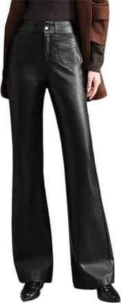 Generic TroUKers Pantalon amincissant en cuir Taille haute Évasé Pantalon chaud Grande taille, Noir, XXL