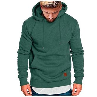 Generic Sweat &agrave; capuche pour homme avec &eacute;tiquette &agrave; manches longues et poche grande taille, vert fonc&eacute;, XXL