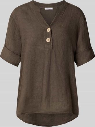 Zabaione Relaxed Fit Leinenbluse mit V-Ausschnitt Modell Is44sii