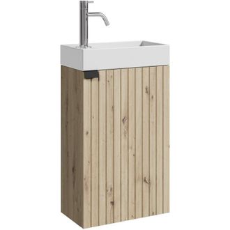 Badplaats Badplaats - Meuble sous vasque 40 x 22 cm - Lavabo c&eacute;ramique avec trop-plein - Armoire en agglom&eacute;r&eacute; de haute qualit&eacute; - Porte &agrave; fermeture douce