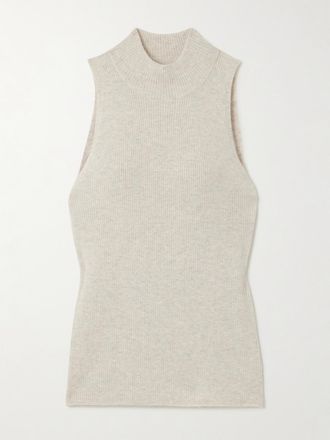 Brunello Cucinelli &Auml;rmelloser Stehkragenpullover Aus Metallic-rippstrick - Grau