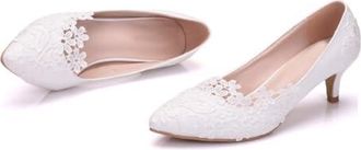 IFUNDOM Chaussures de Mariage &agrave; Talons Hauts 5 CM pour Femmes Escarpins Blancs en Dentelle Motifs Floraux Pointues et &Eacute;l&eacute;gantes L&eacute;g&egrave;res et Confortables pour C